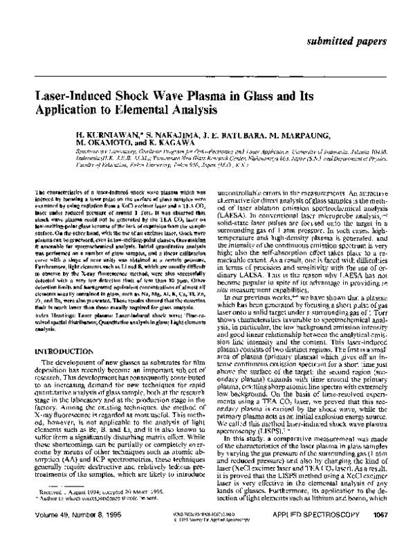 (PDF) Laser-Induced Shock Wave Plasma in Glass and its Application to Elemental Analysis
