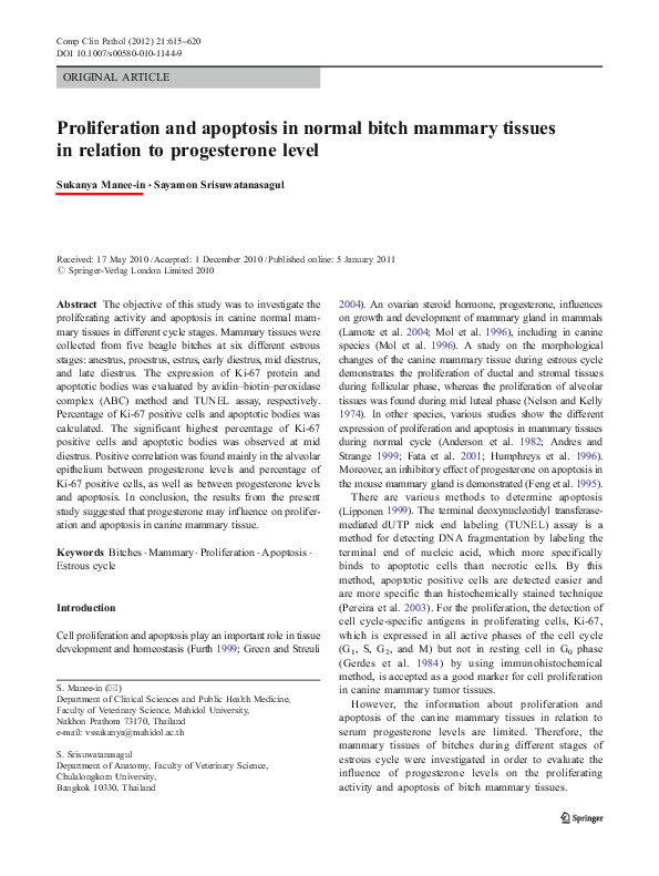 (PDF) Proliferation and apoptosis in normal bitch mammary tissues in ...