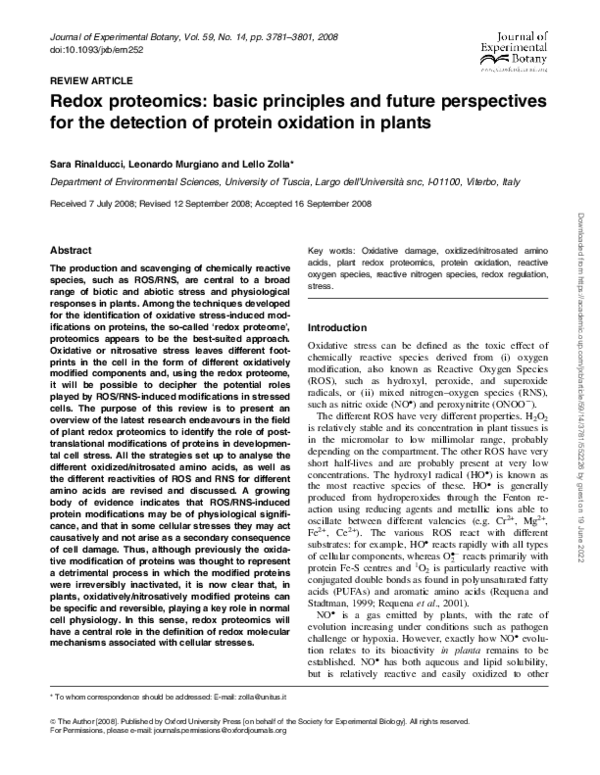 (PDF) Redox proteomics: basic principles and future perspectives for the detection of protein ...