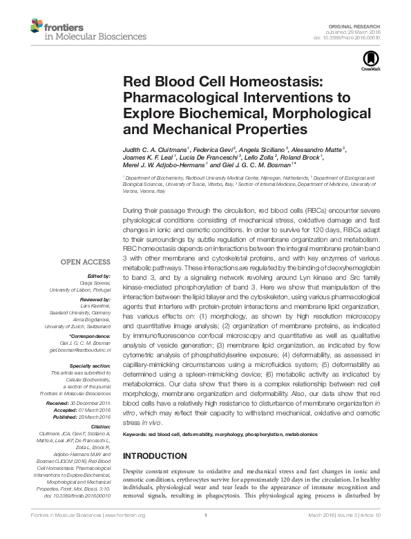(PDF) Red Blood Cell Homeostasis: Pharmacological Interventions to ...
