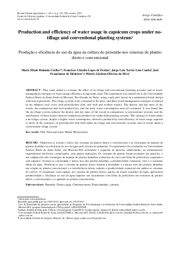 (PDF) Production and efficiency of water usage in capsicum crops under ...