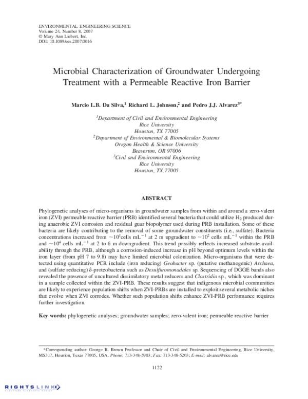 (PDF) Microbial Characterization of Groundwater Undergoing Treatment ...