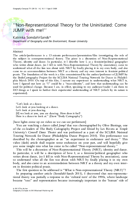 (PDF) “Non-Representational Theory for the Uninitiated: Come JUMP with me!”