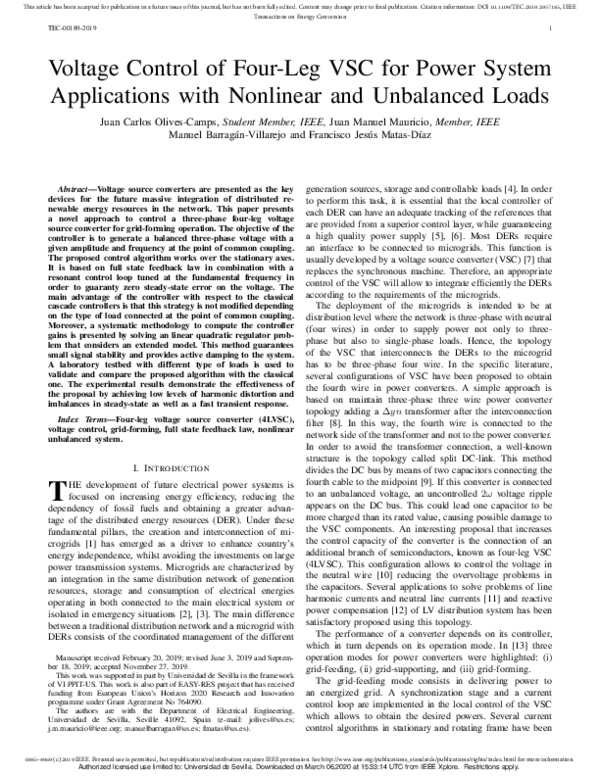 (PDF) Voltage Control of Four-Leg VSC for Power System Applications With Nonlinear and ...