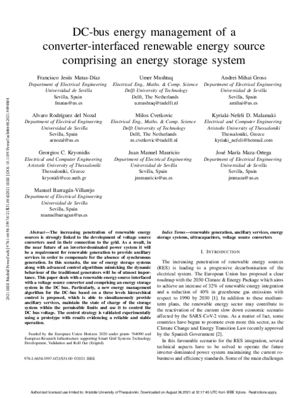 (PDF) DC-bus energy management of a converter-interfaced renewable ...