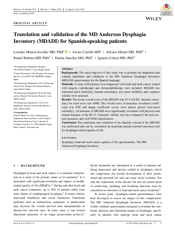 (PDF) Translation and validation of the MD Anderson Dysphagia Inventory ...