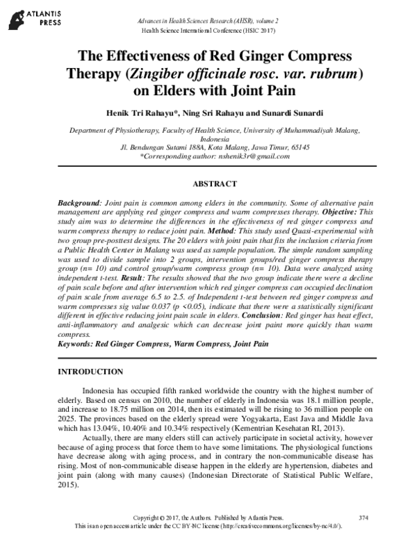 (PDF) The Effectiveness of Red Ginger Compress Therapy (Zingiber ...