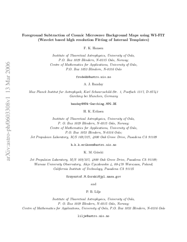 (PDF) Foreground Subtraction of Cosmic Microwave Background Maps Using ...