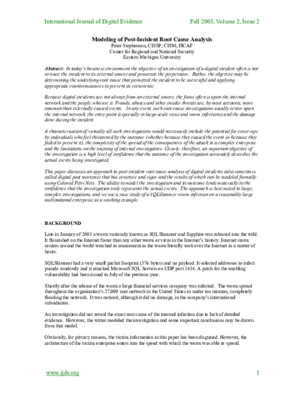 (PDF) Modeling of post-incident root cause analysis