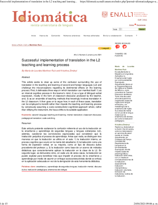 (PDF) Successful implementation of translation in the L2 teaching and ...