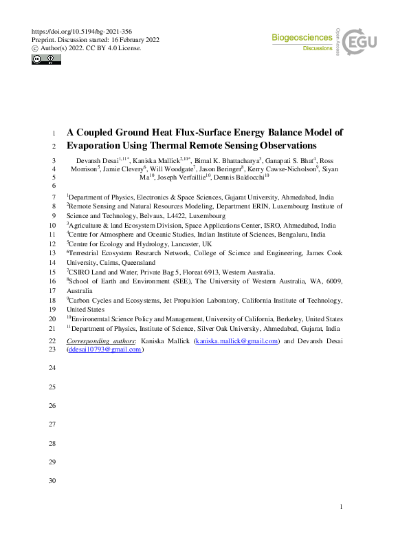 (PDF) A Coupled Ground Heat Flux-Surface Energy Balance Model of Evaporation Using Thermal ...