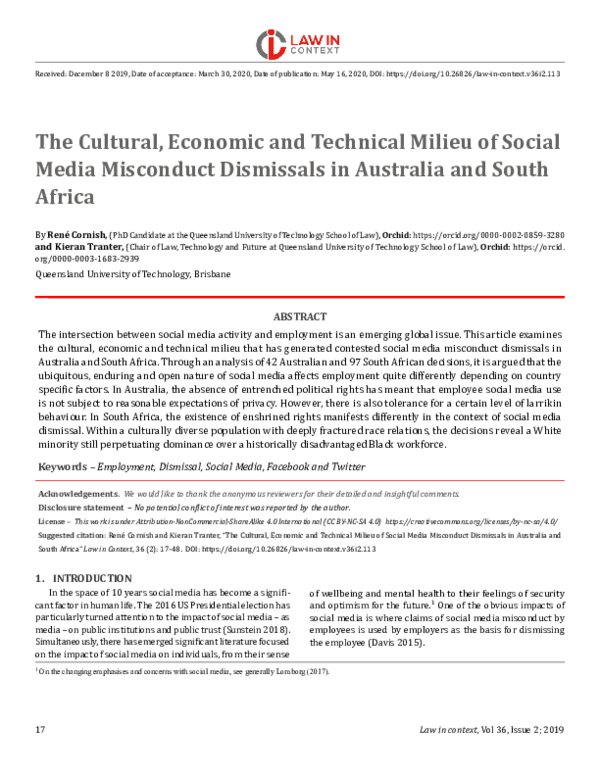 (PDF) The Cultural, Economic and Technical Milieu of Social Media ...