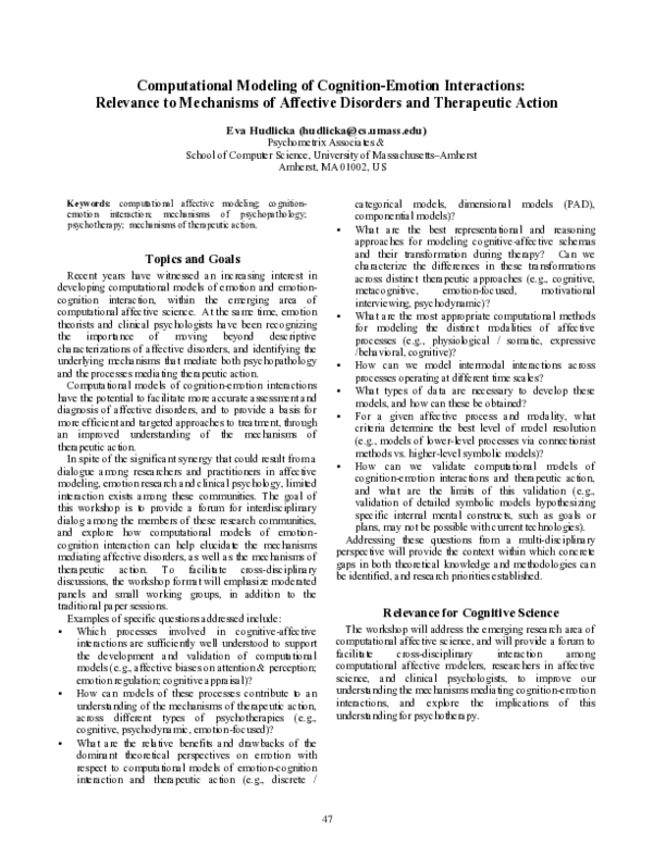 (PDF) Computational Modeling of Cognition–Emotion Interactions ...
