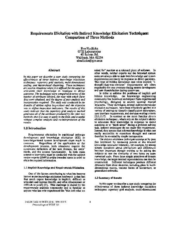(PDF) Requirements elicitation with indirect knowledge elicitation techniques: comparison of ...