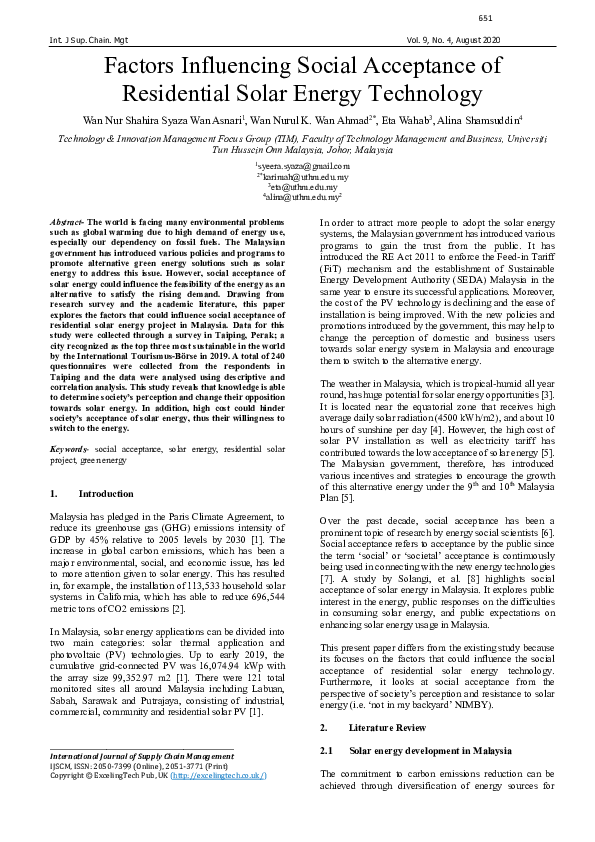 (PDF) Factors influencing Social Acceptance of Residential Solar Energy ...