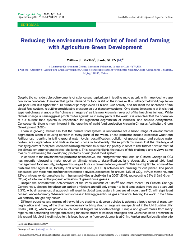 (PDF) Reducing the environmental footprint of food and farming with ...