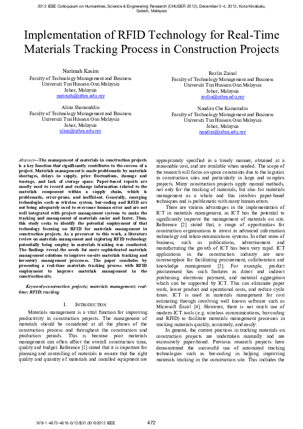 (PDF) Implementation of RFID technology for real-time materials ...