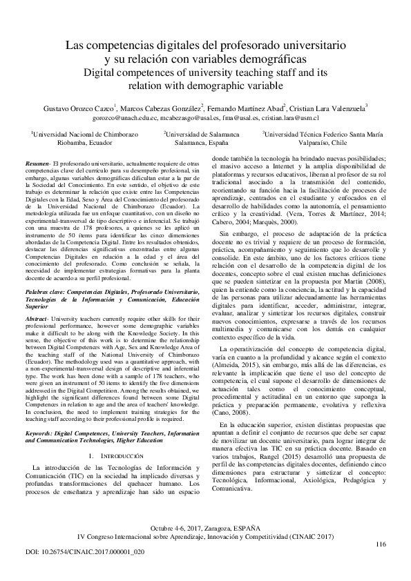 (PDF) Las competencias digitales del profesorado universitario y su importancia en un modelo de ...