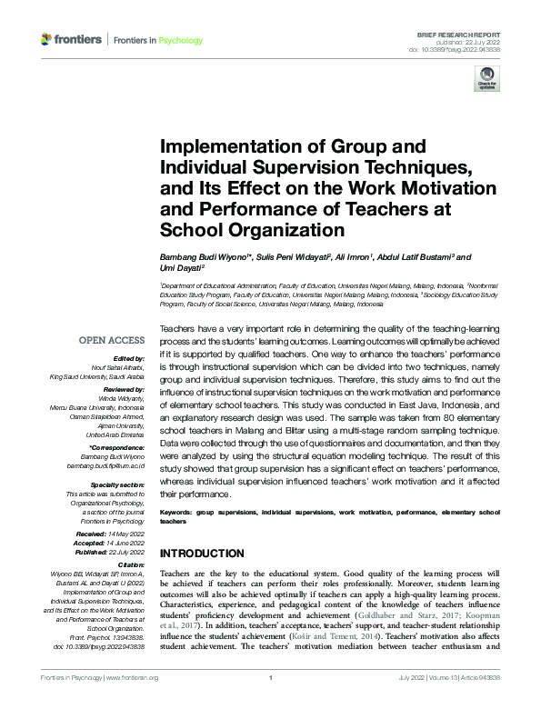 (PDF) Implementation of Group and Individual Supervision Techniques ...