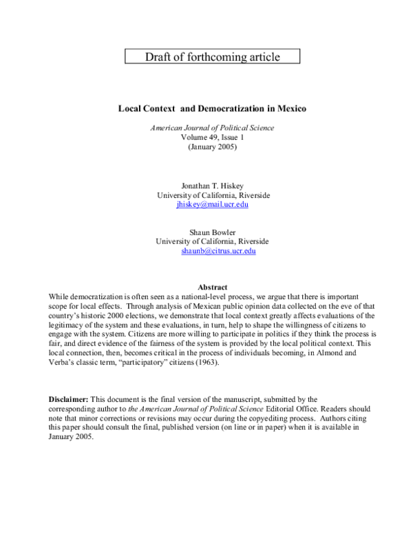 (PDF) Local Context and Democratization in Mexico