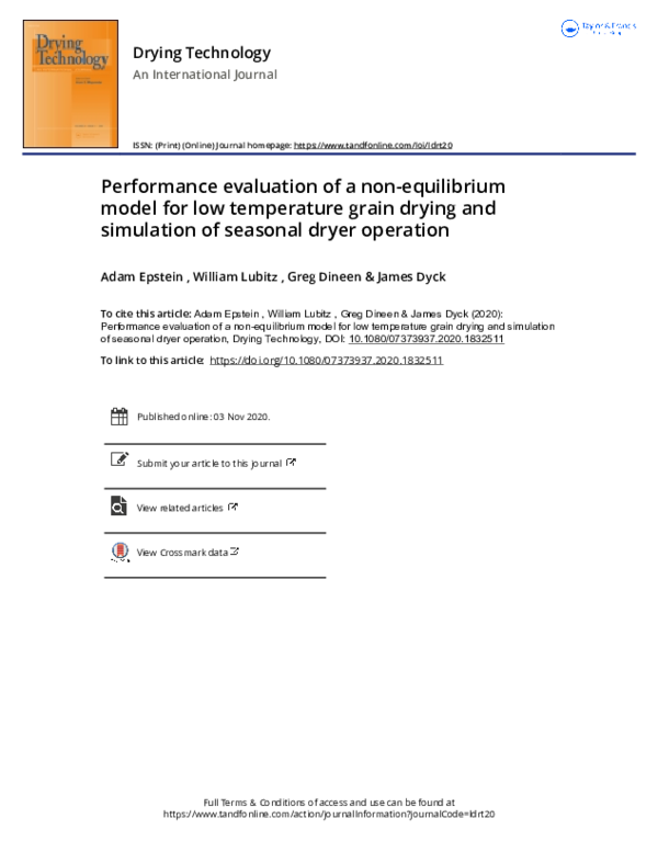 (PDF) Performance evaluation of a non-equilibrium model for low temperature grain drying and ...