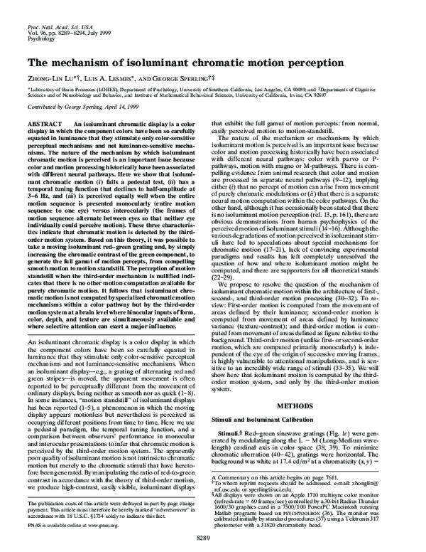 (PDF) The mechanism of isoluminant chromatic motion perception