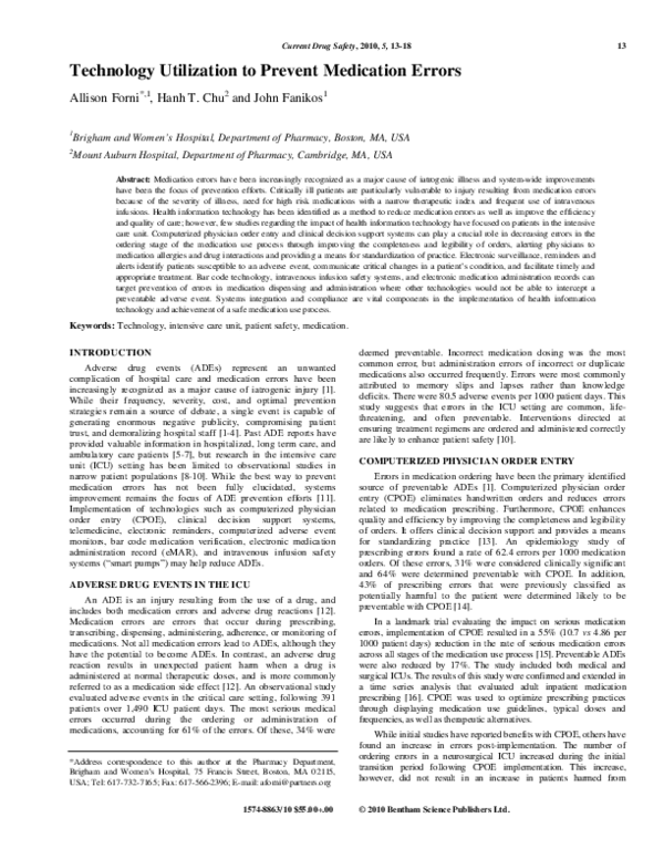 (PDF) Technology Utilization to Prevent Medication Errors