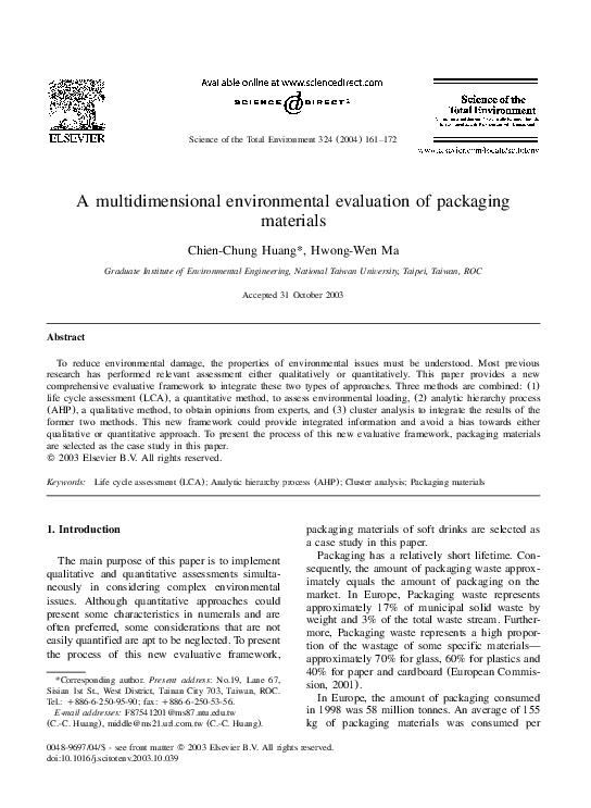 (PDF) A multidimensional environmental evaluation of packaging materials