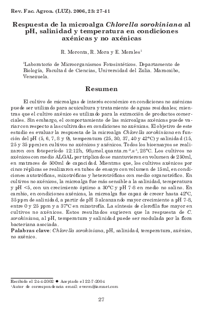 (PDF) Respuesta de la microalga Chlorella sorokiniana al pH, salinidad y temperatura en ...