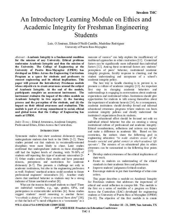 (PDF) Ethics Module for Freshman Engineering Students