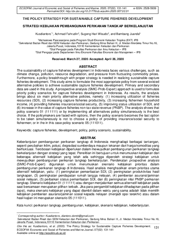 (PDF) The Policy Strategy for Sustainable Capture Fisheries Development