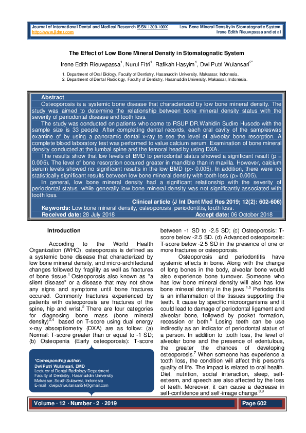 (PDF) The Effect of Low Bone Mineral Density in Stomatognatic System