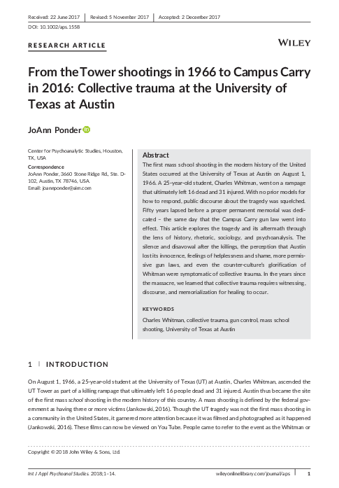 (PDF) From the Tower shootings in 1966 to Campus Carry in 2016 ...