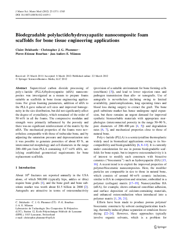 (PDF) Biodegradable polylactide/hydroxyapatite nanocomposite foam ...