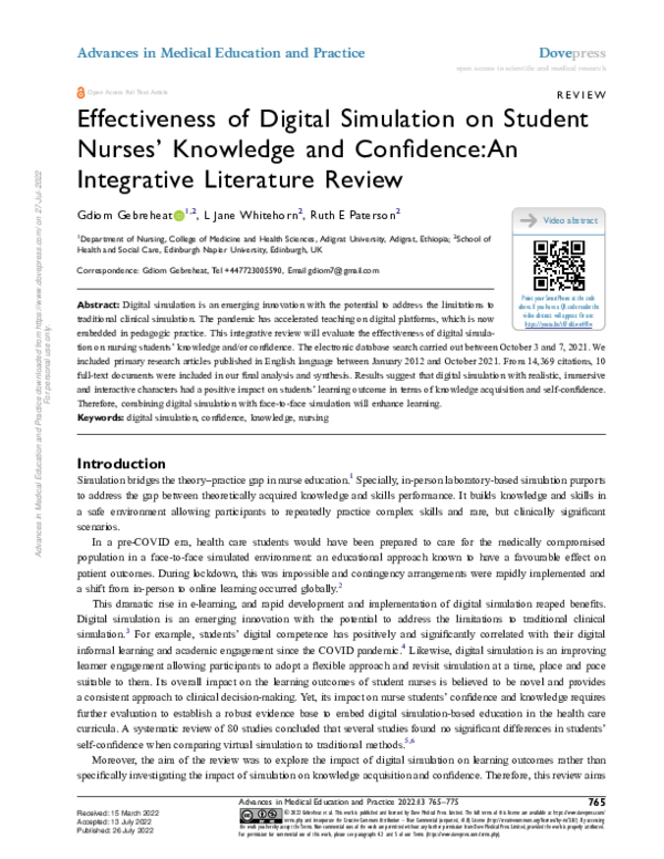(PDF) Effectiveness of Digital Simulation on Student Nurses’ Knowledge and Confidence:An ...