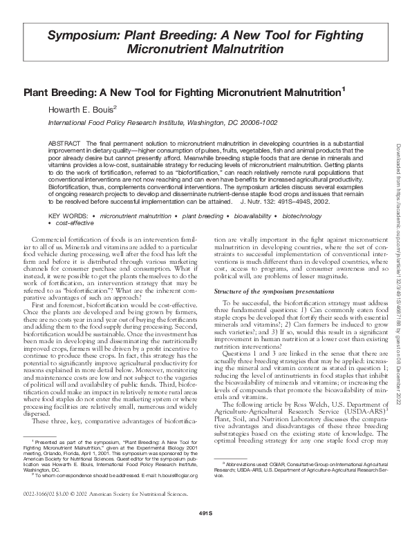 (PDF) Plant Breeding: A New Tool for Fighting Micronutrient Malnutrition