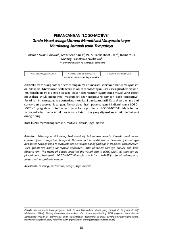 (PDF) PERANCANGAN LOGO-MOTIVE Tanda Visual sebagai Sarana Memotivasi Masyarakat agar Membuang ...