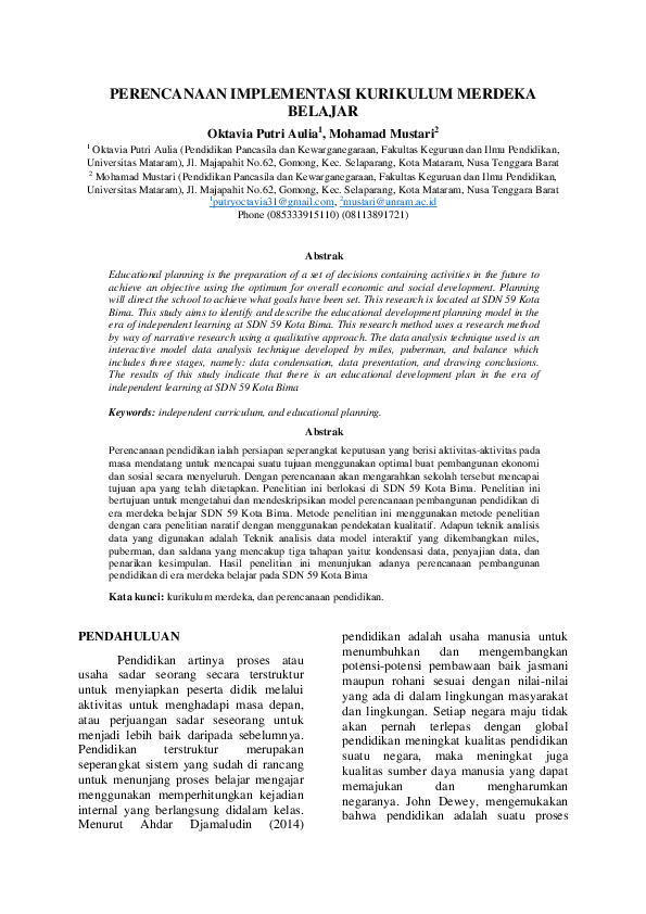 (PDF) PERENCANAAN IMPLEMENTASI KURIKULUM MERDEKA BELAJAR