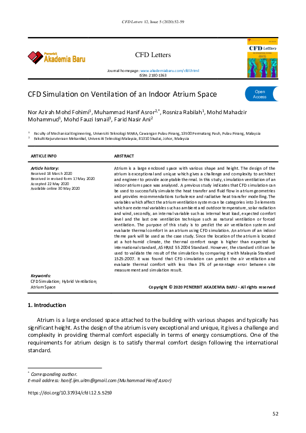 (PDF) CFD Simulation on Ventilation of an Indoor Atrium Space