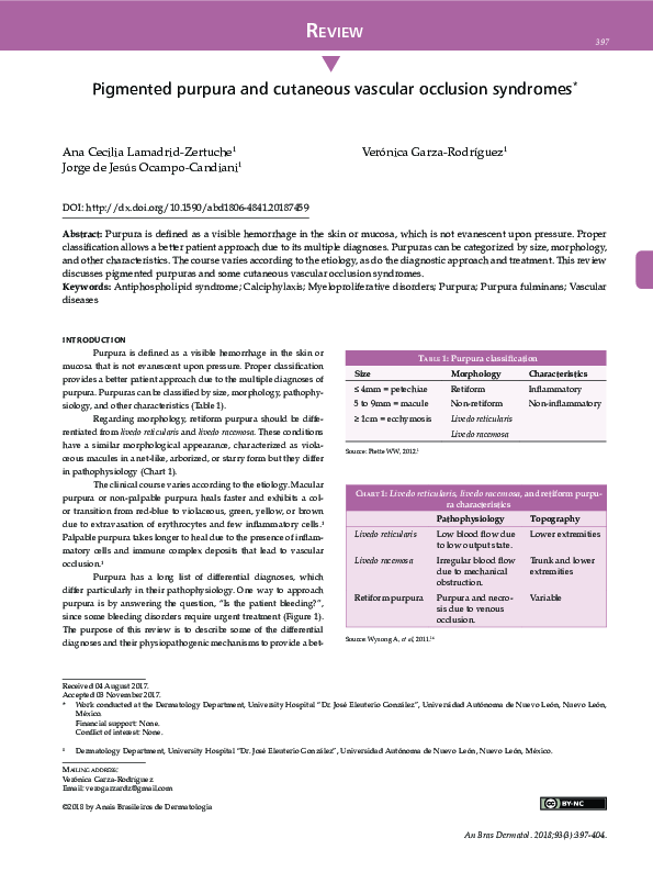(PDF) Pigmented purpura and cutaneous vascular occlusion syndromes