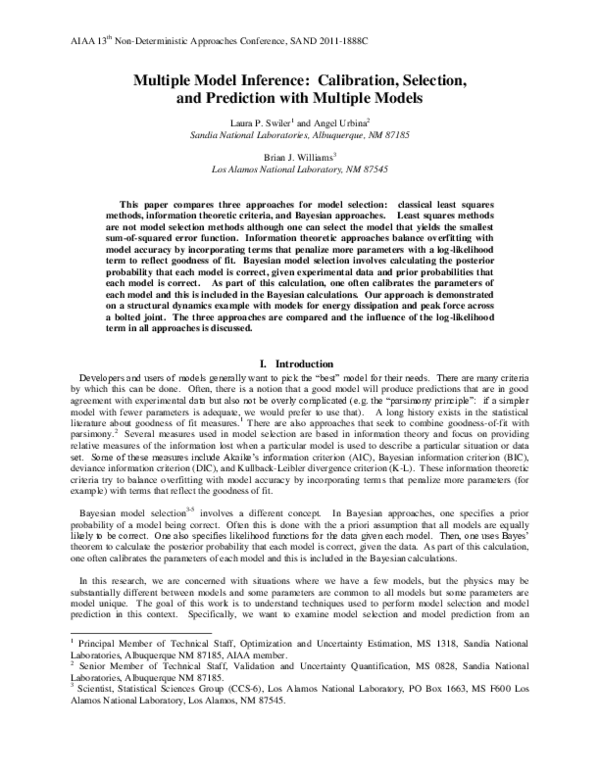 Pdf Multiple Model Inference Calibration Selection And Prediction With Multiple Models