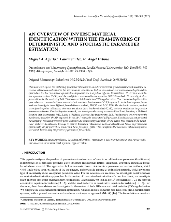 (PDF) An Overview of Inverse Material Identification Within the Frameworks of Deterministic and ...