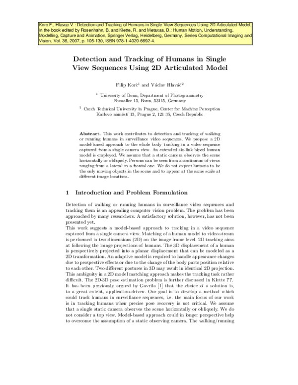Pdf Detection And Tracking Of Humans In Single View Sequences Using