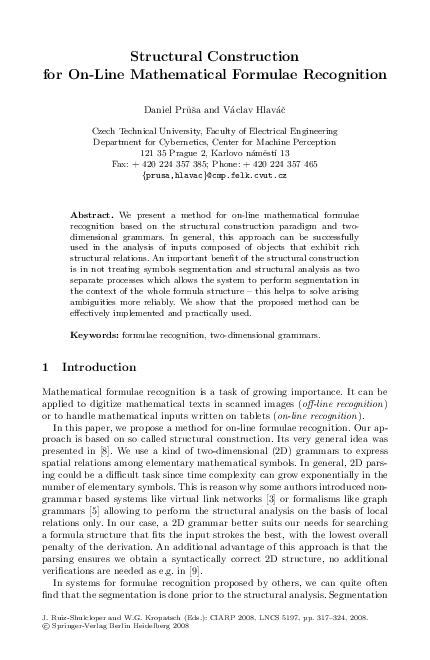 (PDF) Structural Construction for On-Line Mathematical Formulae Recognition