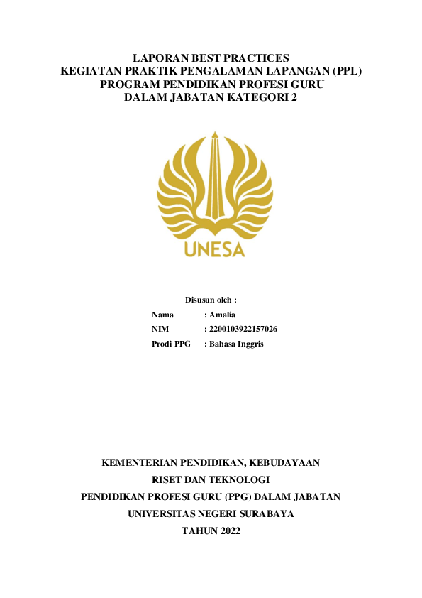 (PDF) LAPORAN BEST PRACTICES KEGIATAN PRAKTIK PENGALAMAN LAPANGAN (PPL ...