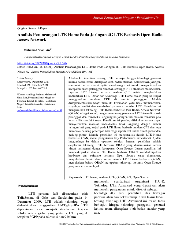 (PDF) Analisis Perancangan LTE Home Pada Jaringan 4G LTE Berbasis Open ... (PDF) Analisis Perancangan LTE Home Pada Jaringan 4G LTE Berbasis Open ...