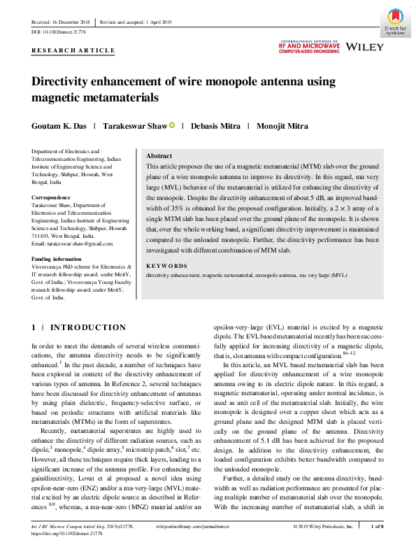 (PDF) Directivity enhancement of wire monopole antenna using magnetic ...
