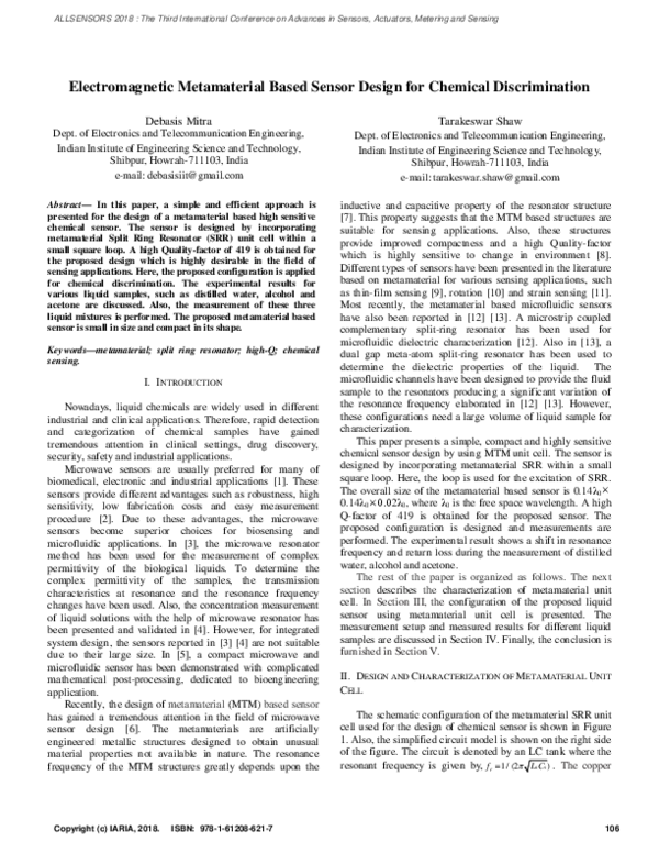 (PDF) Electromagnetic metamaterial based sensor design for chemical discrimination