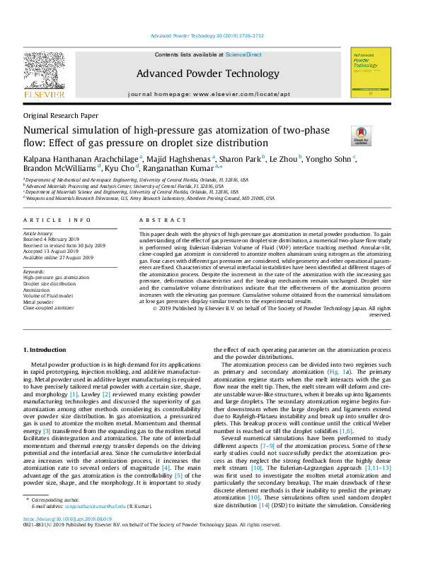 Pdf Numerical Simulation Of High Pressure Gas Atomization Of Two Phase Flow Effect Of Gas