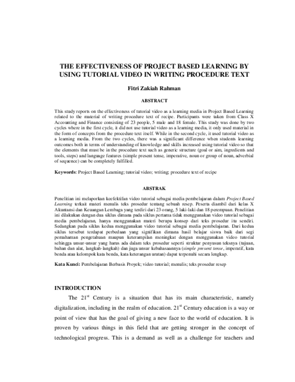 (PDF) Effectiveness of Tutorial Videos in Project-Based Writing
